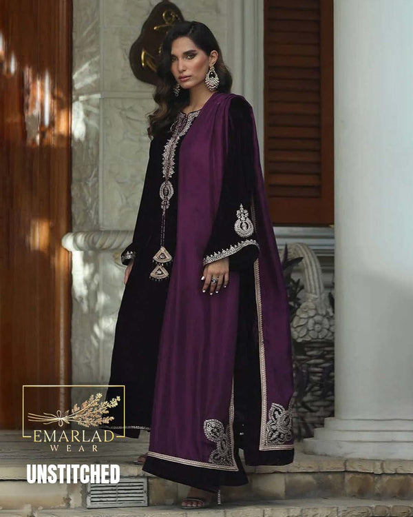 Farida hassan Velvet collection | Dark purple – Emarlad Wear